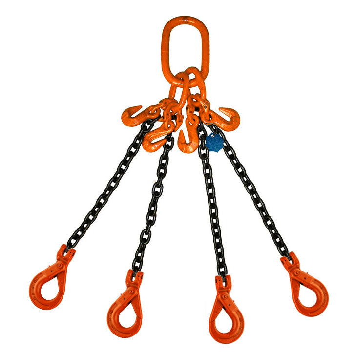 8 Ton Four Leg Chain Sling with Shorteners and Self-Locking Hooks ...